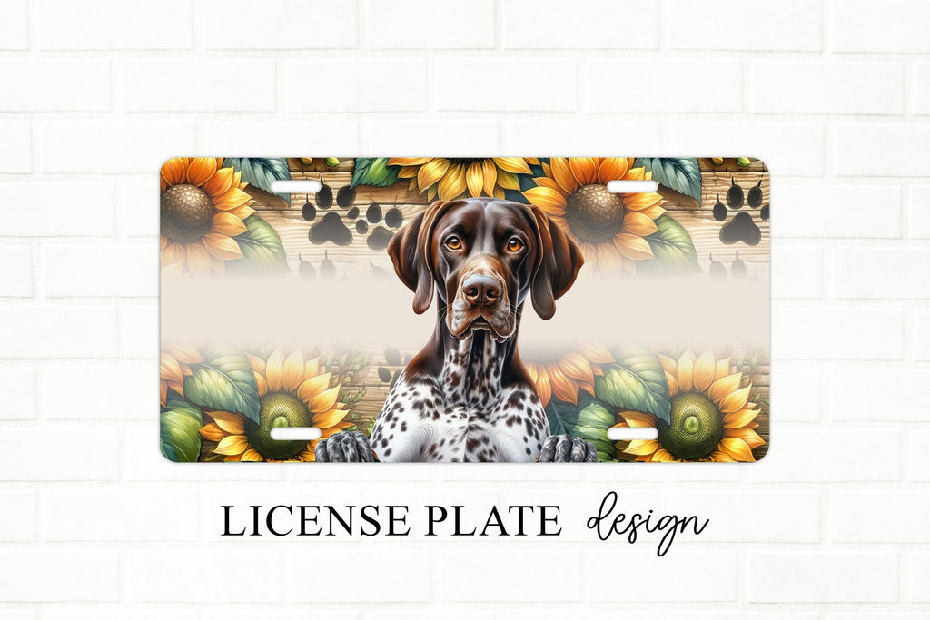 German Shorthaired Pointer With Sunflowers License Plate PNG - So Fontsy