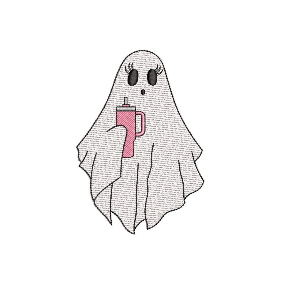 Ghost Girl with Cup Embroidery Design, Halloween Embroidery Design, 3 ...