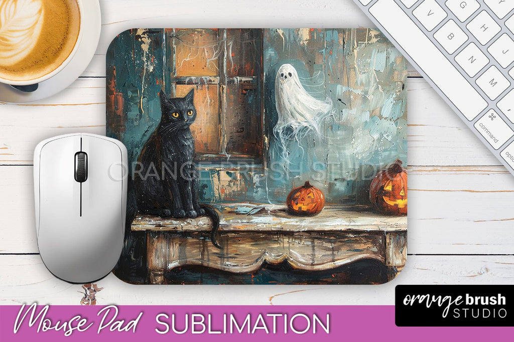 Ghost Mouse Pad, Cute Halloween Sublimation Mousepad Design - So Fontsy