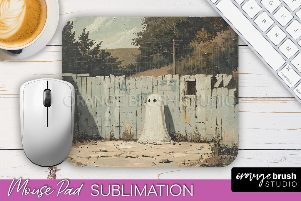 Ghost Mouse Pad, Cute Halloween Sublimation Mousepad Design - So Fontsy