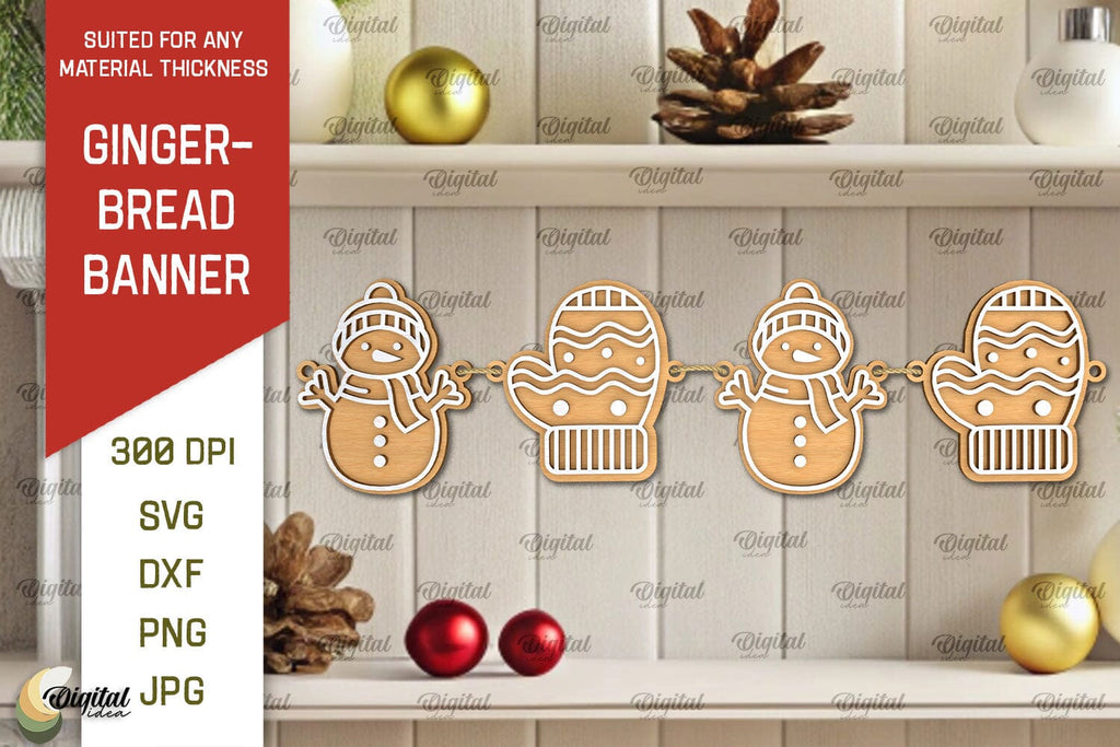 Gingerbread Banner Laser Cut Design. Christmas Banner SVG - So Fontsy
