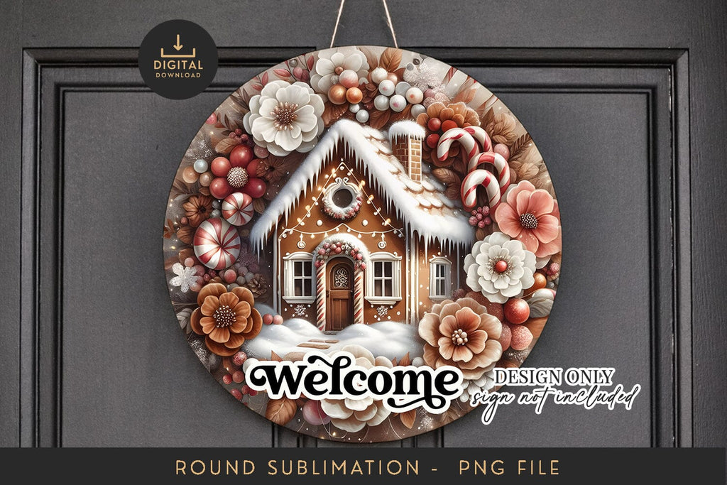 Gingerbread House Sublimation PNG - Round Candy Welcome Art - So Fontsy