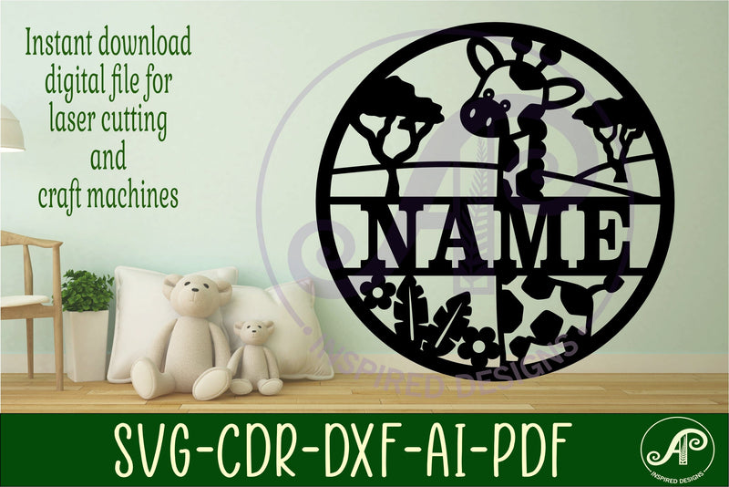 Giraffe name sign svg laser - So Fontsy
