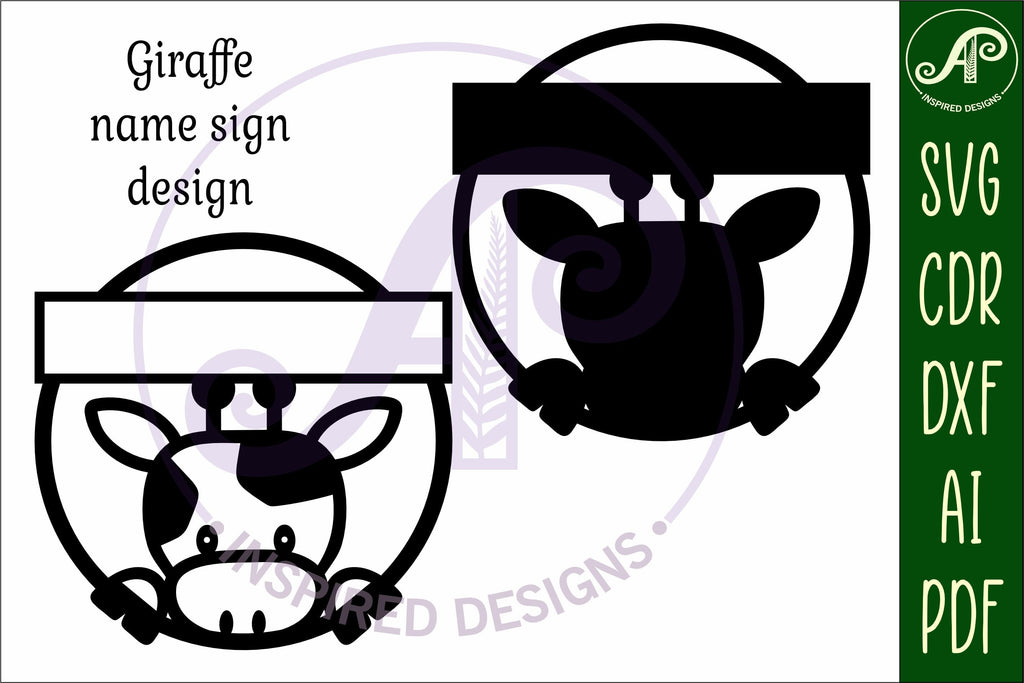 Giraffe peeking name sign svg laser cut template - So Fontsy