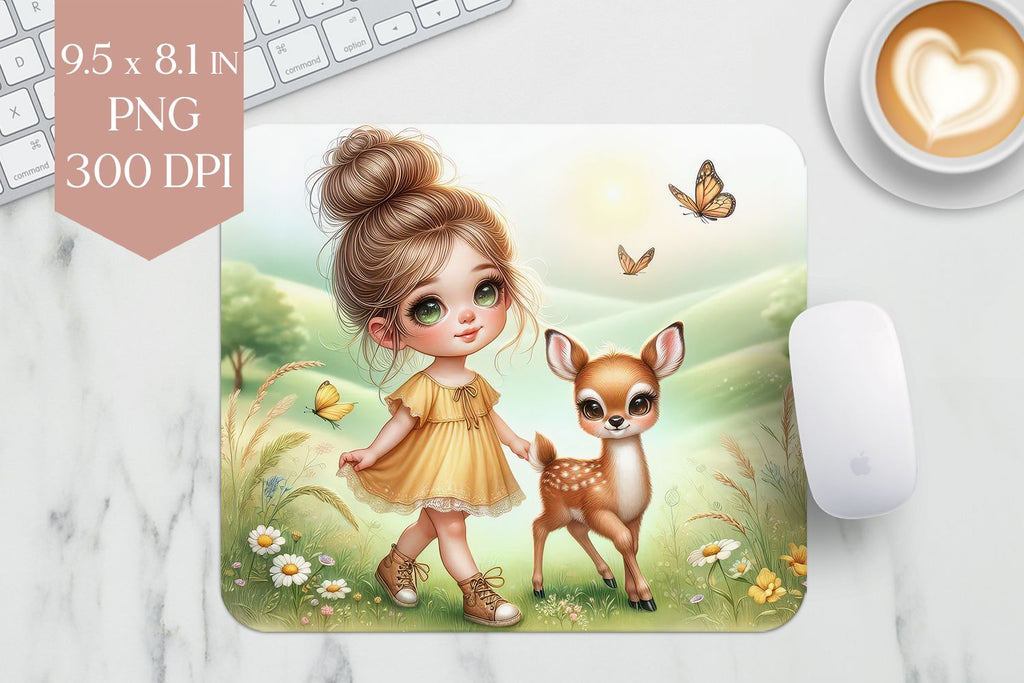 Girl and Fawn Mouse Pad PNG - So Fontsy