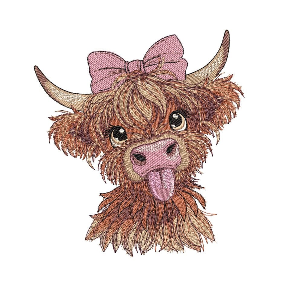 Girl Highland Cow Embroidery Design, Funny Highland Cow Embroidery ...