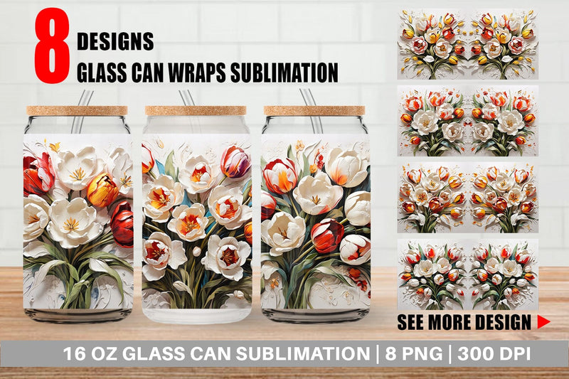 Glass Can 3D Tulip Flower Painting - So Fontsy