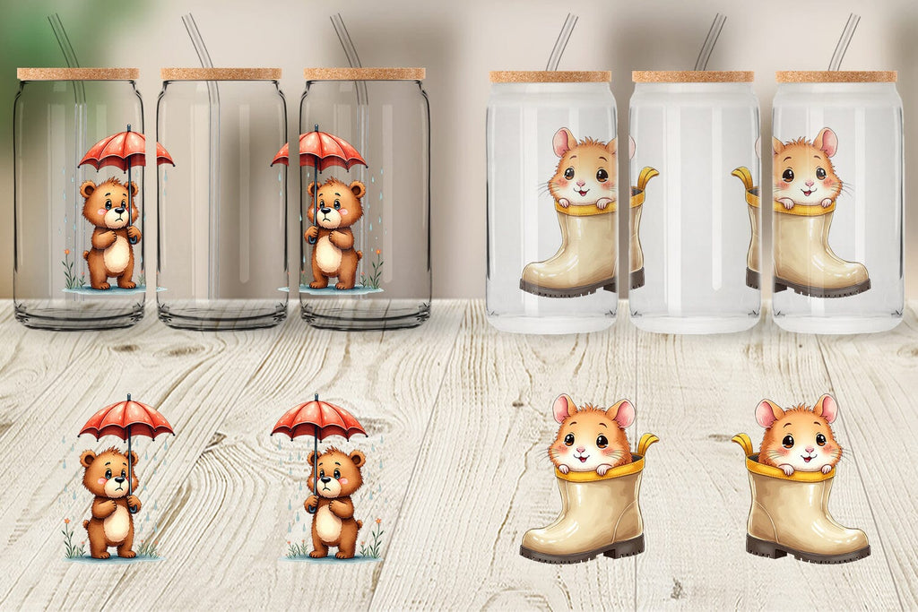 Glass Can Chubby Raincoat Critters Watercolor - So Fontsy