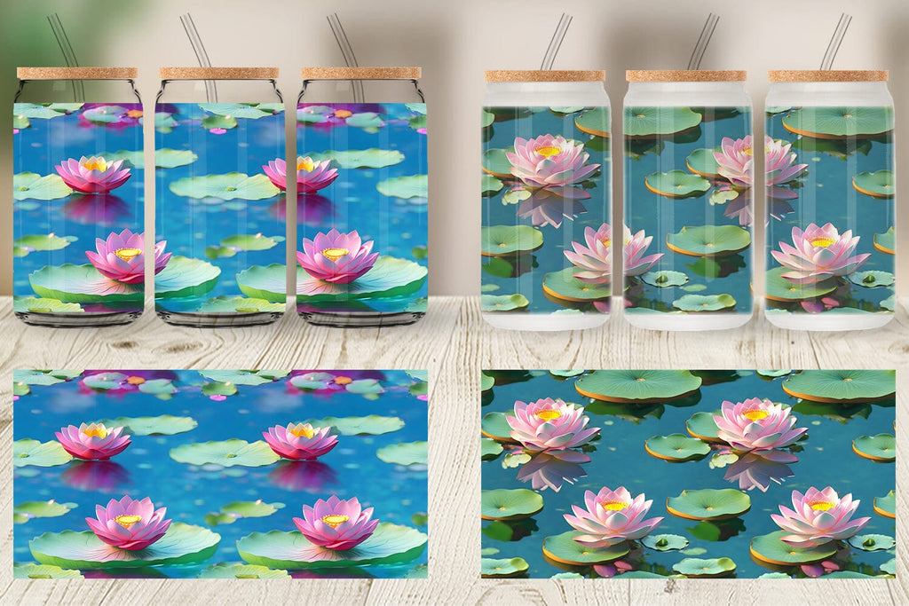 Glass Can Wrap Lotus Flower Pattern - So Fontsy