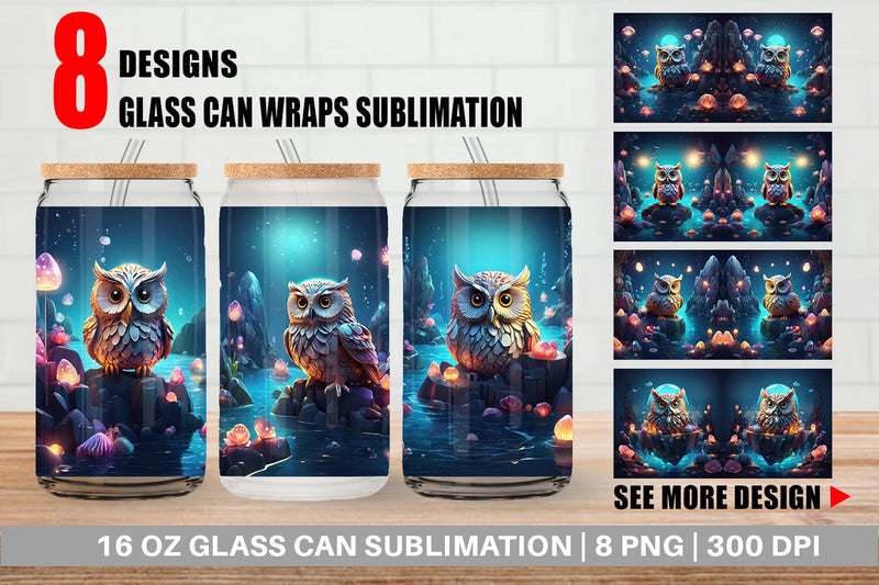 Glass Can Wrap Owl Perched on Rock - So Fontsy