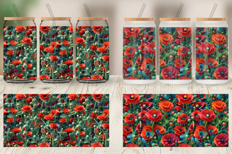 Glass Can Wrap Poppy Flower Pattern - So Fontsy