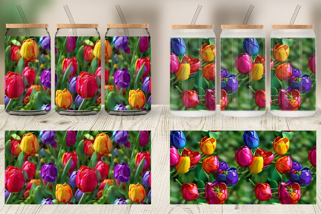 Glass Can Wrap Tulip Flower Pattern - So Fontsy
