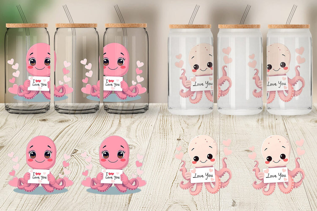 Glass Can Wraps Valentine Octopus Cartoon - So Fontsy