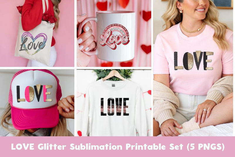 Glitter Love Printable Set | 5 Sparkle Valentine PNG Bundle | Glamorous ...