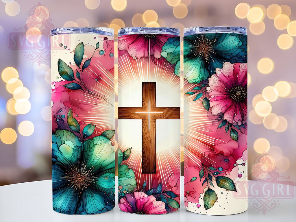 Glitter Wooden Cross 20oz Tumbler Wrap Sublimation Design, Straight ...