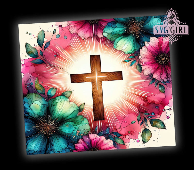 Glitter Wooden Cross 20oz Tumbler Wrap Sublimation Design, Straight ...