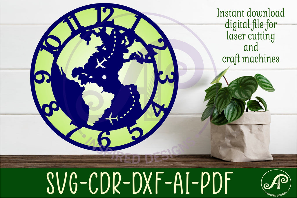 Globe wall clock laser cut files, SVG file. - So Fontsy