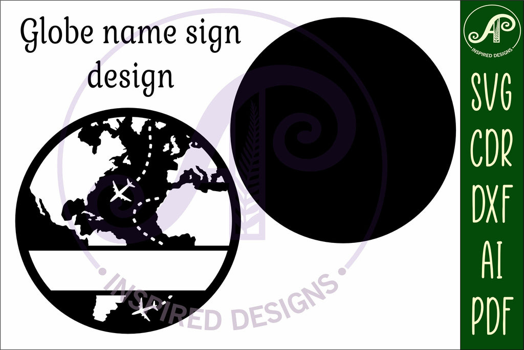 Globe, world map name sign design svg laser cut template - So Fontsy