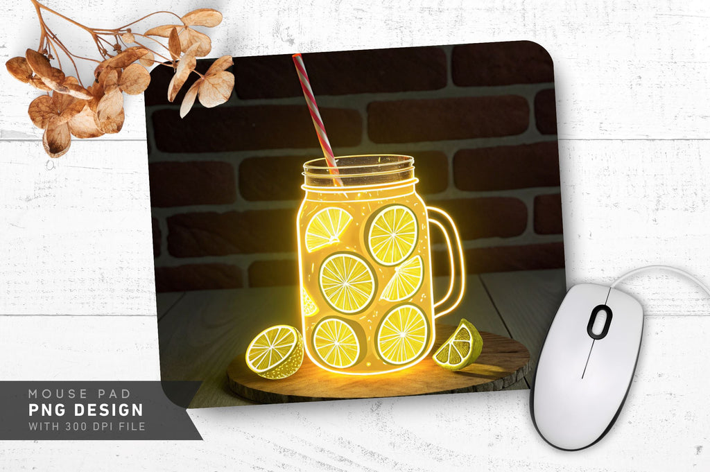 Glowing Neon Lemonade Jar with Lemon Slices and Straw Mouse Pad PNG ...