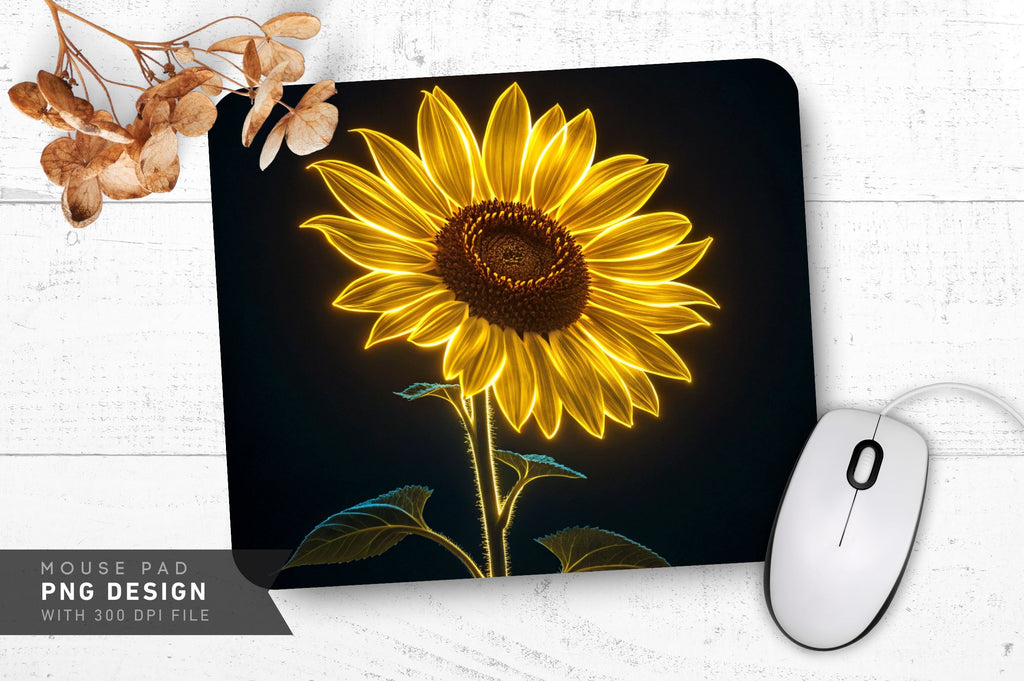 Glowing Neon Sunflower Mouse Pad PNG Design - So Fontsy