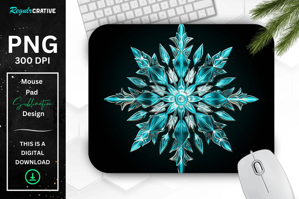 Glowing Turquoise Snowflake Mouse Pad - So Fontsy