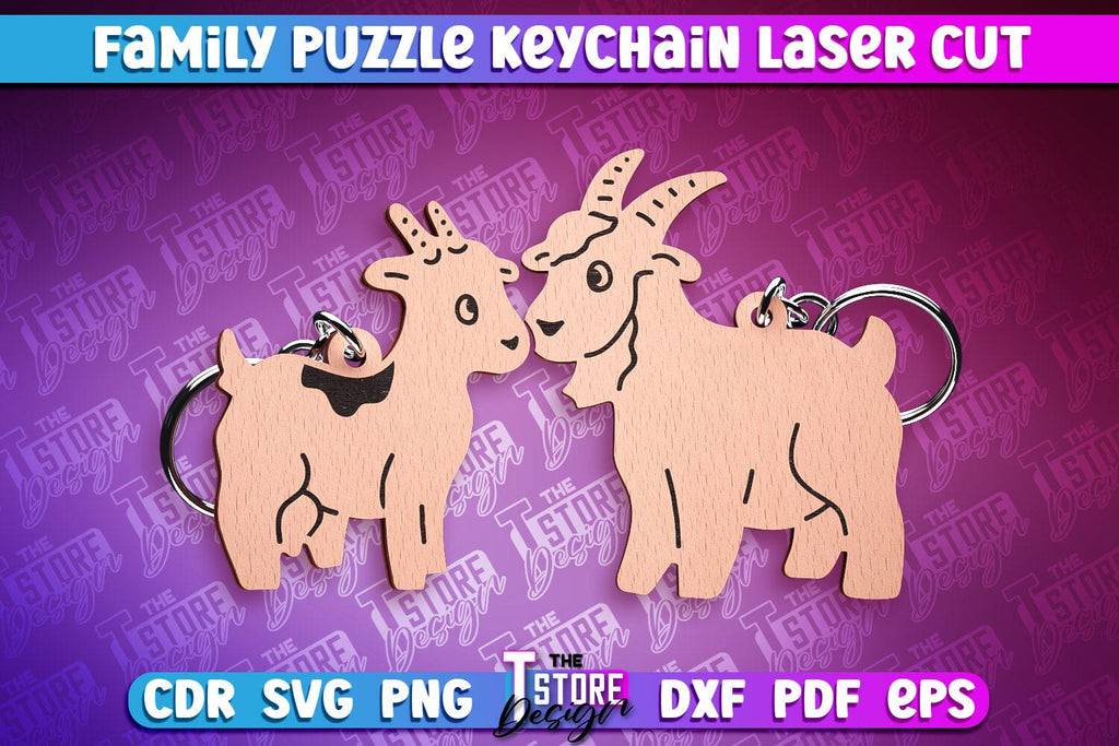 Goat Family Puzzle Keychain | Laser Cut Design | CNC Files - So Fontsy