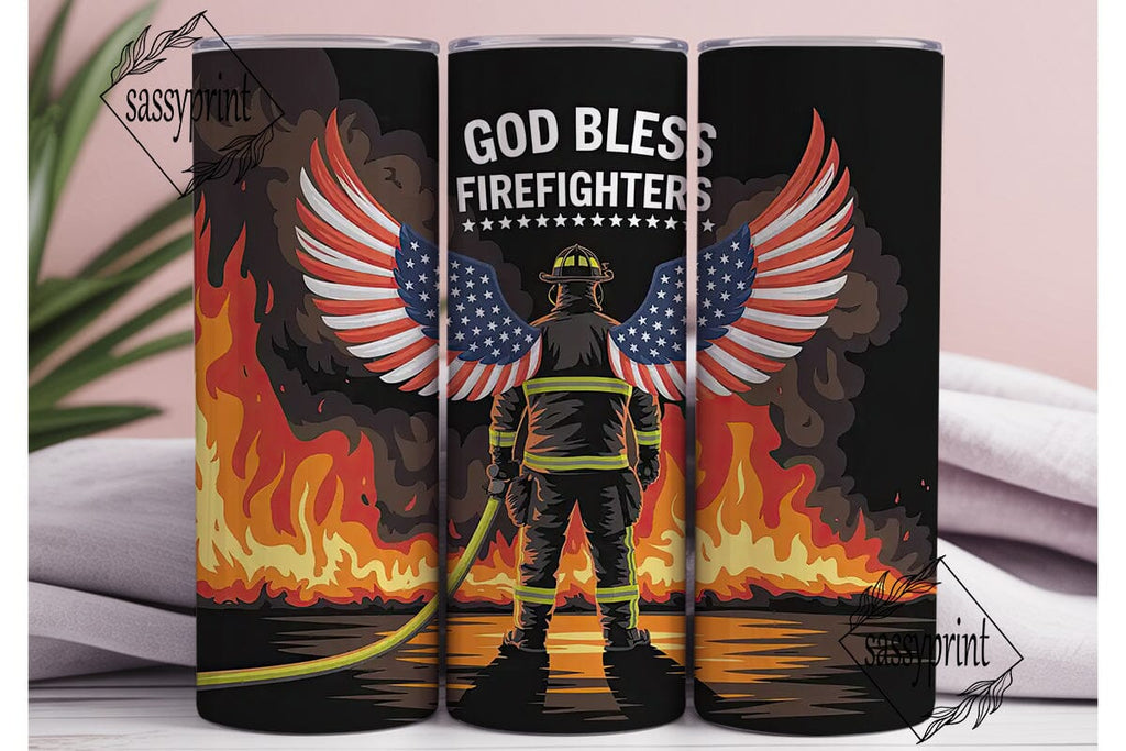 God Bless Firefighters Tumbler Wrap - So Fontsy