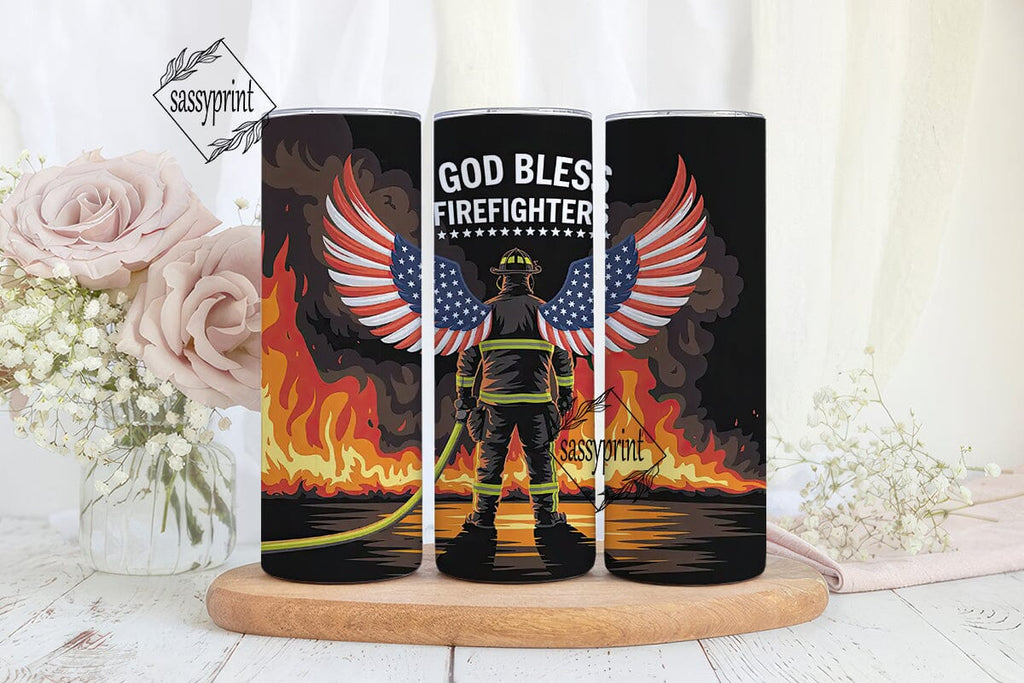 God Bless Firefighters Tumbler Wrap - So Fontsy