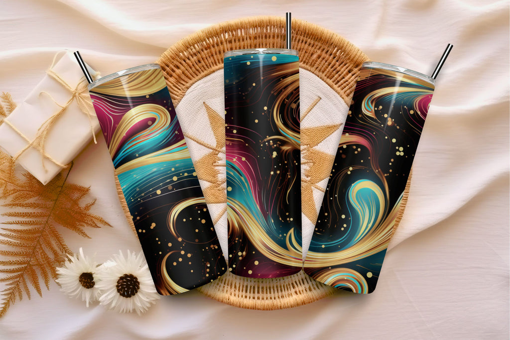 Gold Cosmos tumbler wrap | Infinite Pink tumbler wrap - So Fontsy