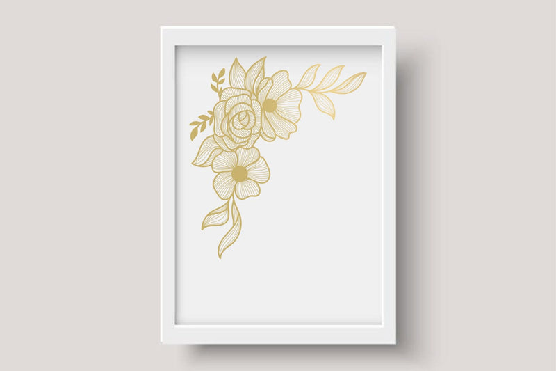 Gold flowers corner border svg, dxf, eps, png - So Fontsy