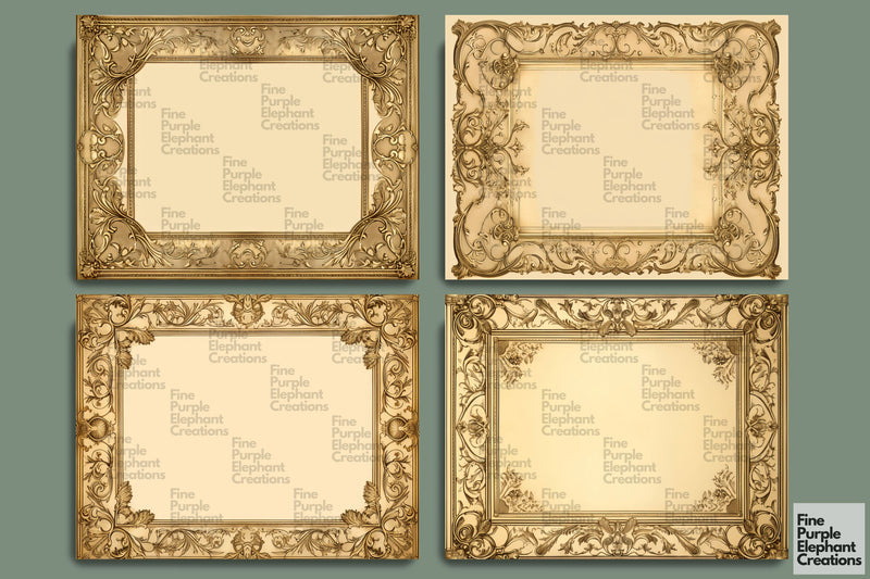 Gold Frame Paper Junk Journal Pages - So Fontsy