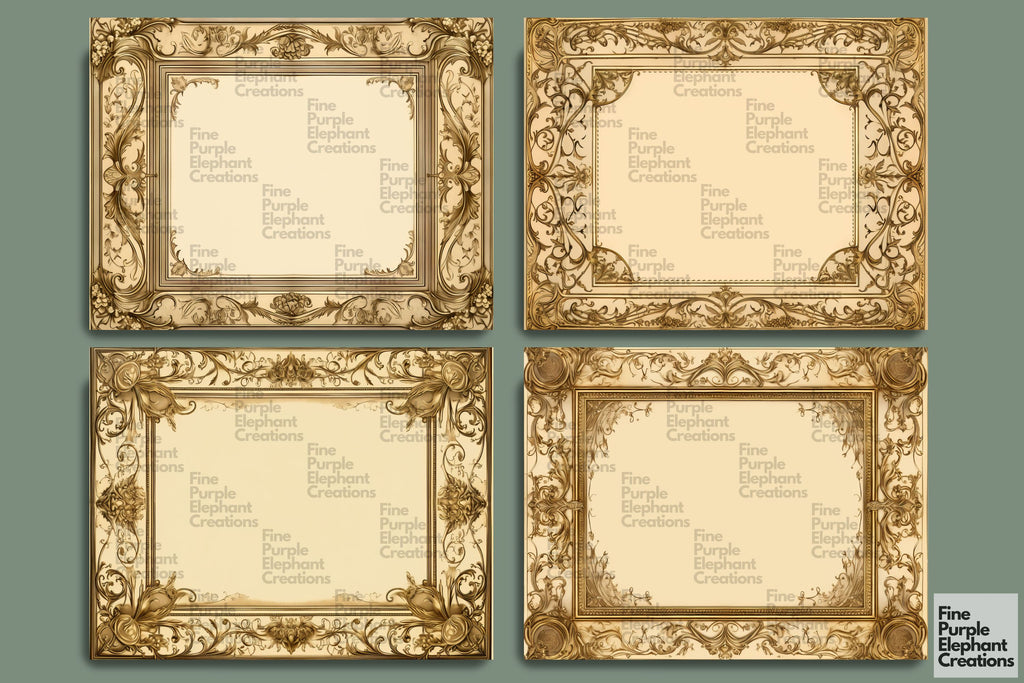 Gold Frame Paper Junk Journal Pages - So Fontsy