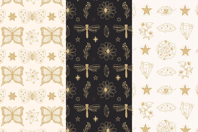 Golden Celestial Seamless Patterns - So Fontsy