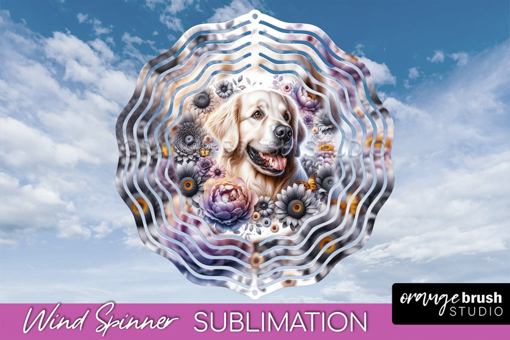 Golden Retriever Wind Spinner, Dog Mom Floral Wind Spinner Sublimation ...