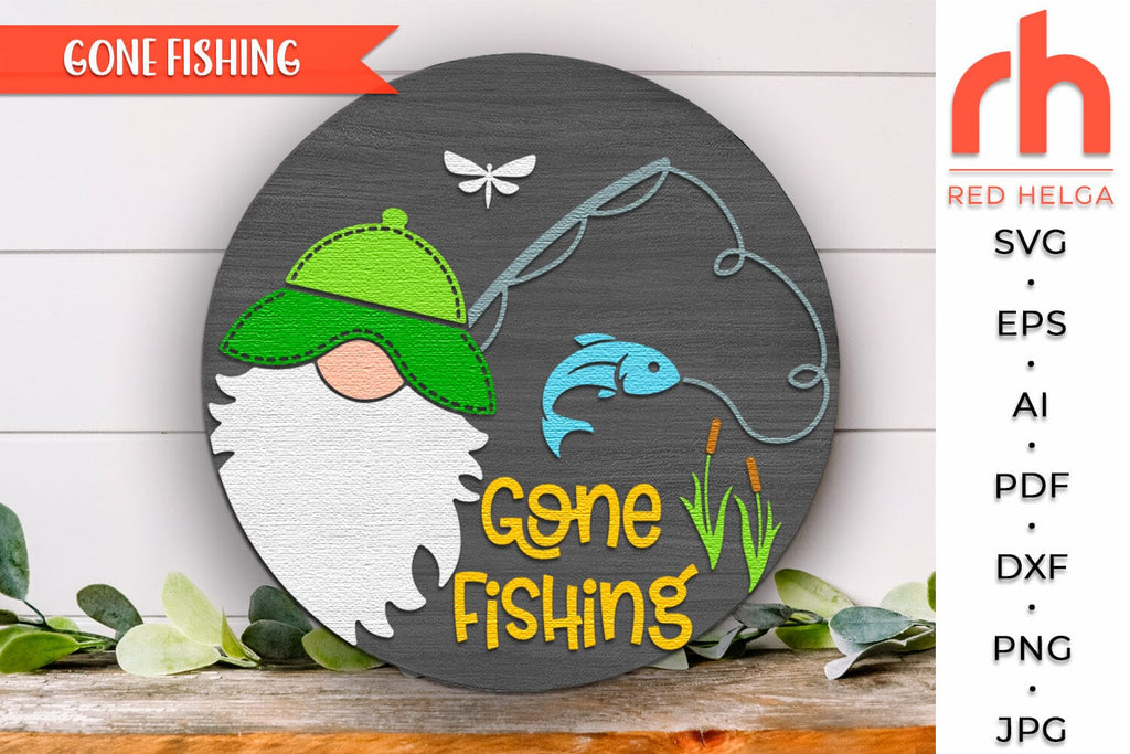 Gone Fishing SVG, Layered Door Sign Cut File, Summer Hanger - So Fontsy