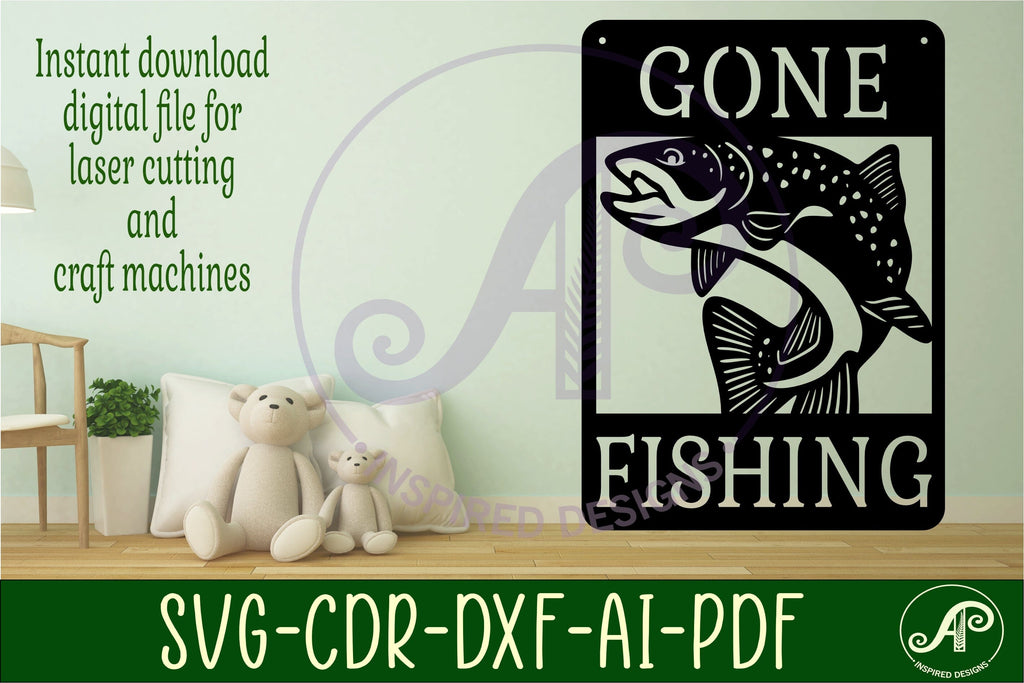 Gone fishing wall art sign, SVG file. vector file - So Fontsy
