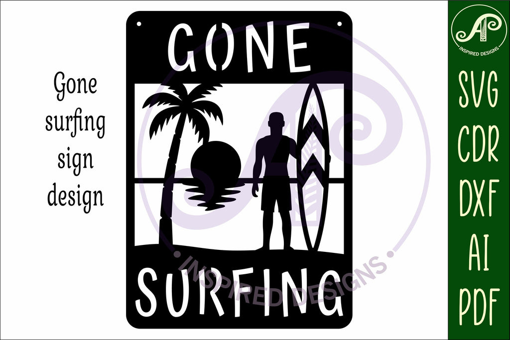 Gone Surfing wall art sign, laser cut design - So Fontsy