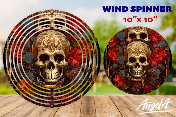 Gothic Floral skull wind spinner / mystical wind spinner - So Fontsy