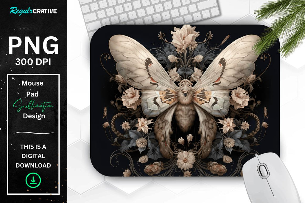 Gothic Furry Moth and Flowers Mouse pad - So Fontsy