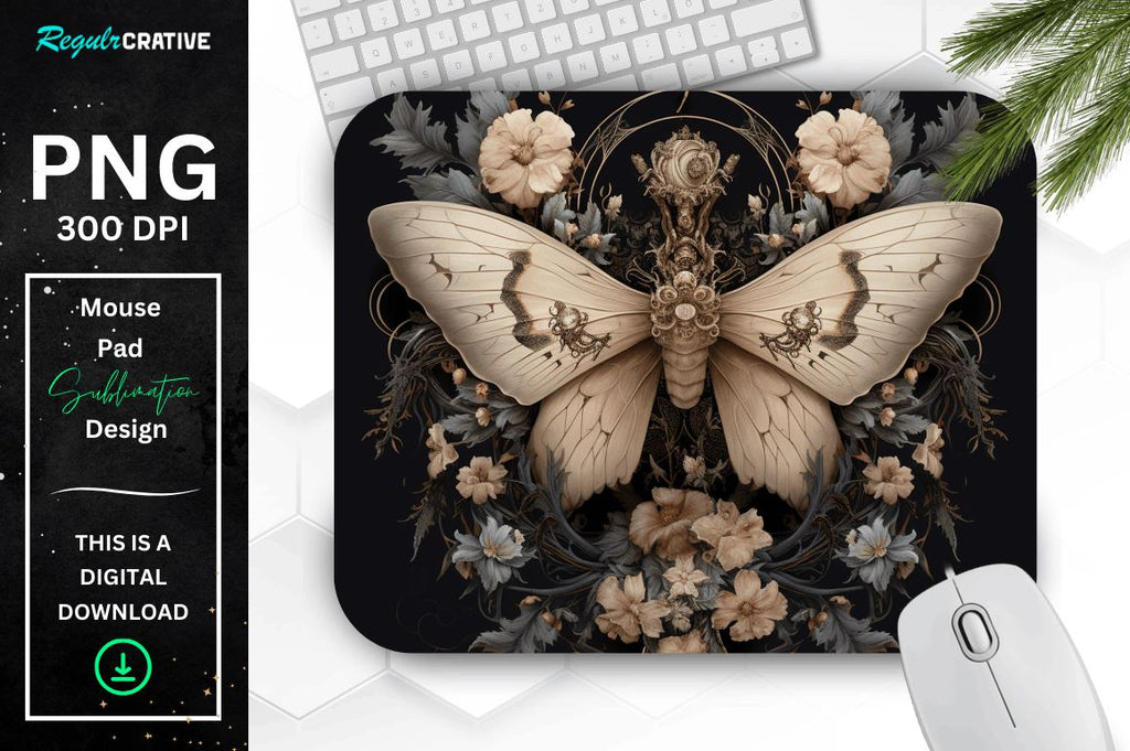 Gothic Furry Moth and Flowers Mouse pad - So Fontsy