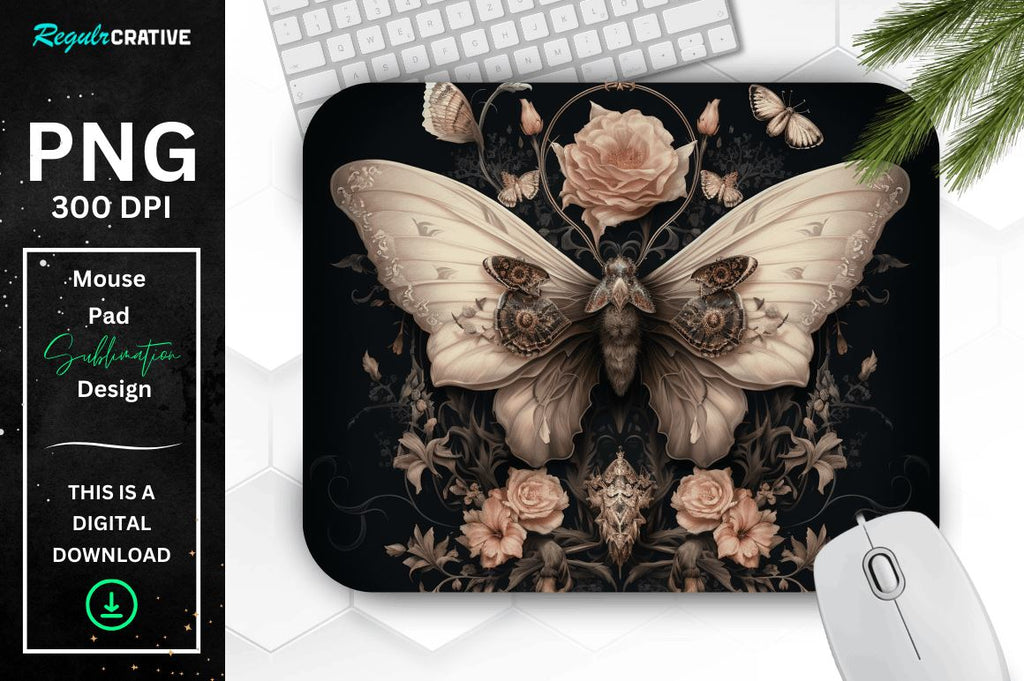 Gothic Furry Moth and Flowers Mouse pad - So Fontsy