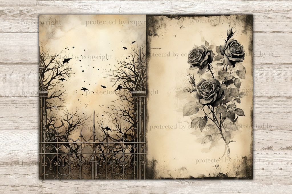 Gothic Junk Journal Pages | Vintage Digital Collage Sheet - So Fontsy