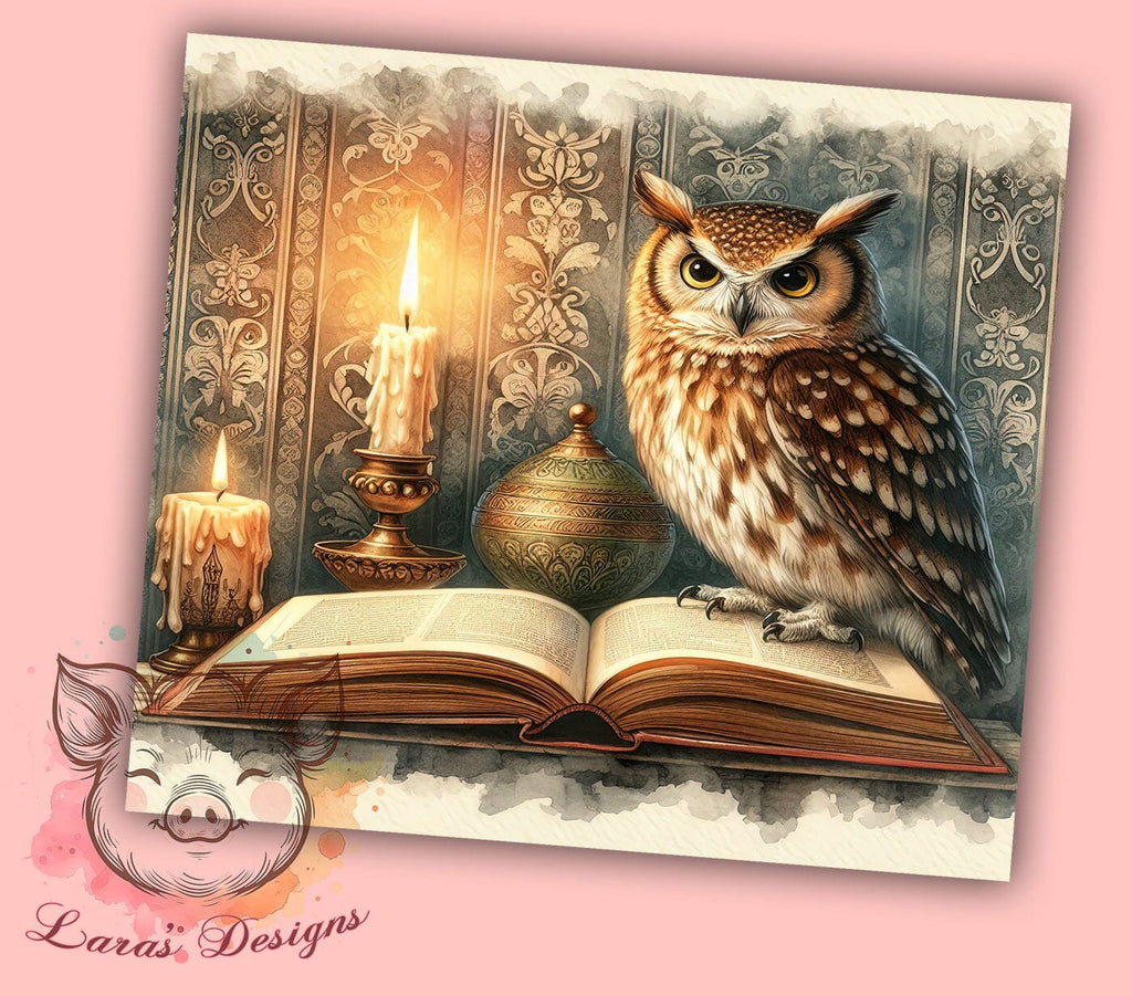 Gothic Owl in Library 20oz Tumbler Png, Straight & Tapered Tumbler Png ...