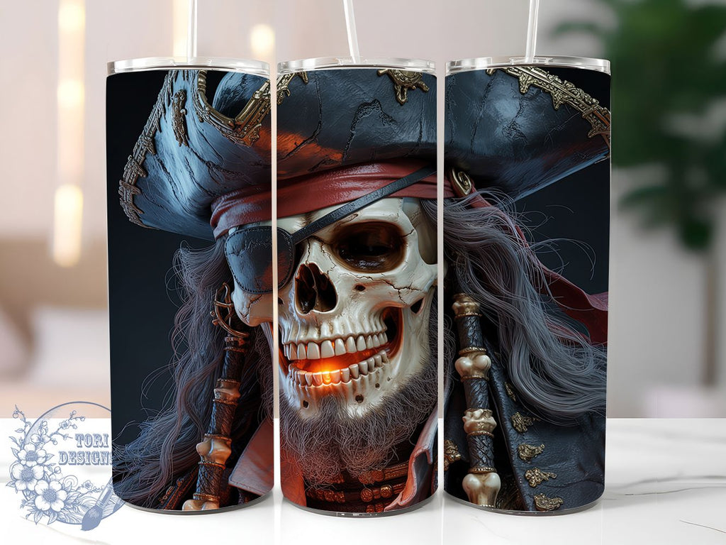 Gothic Pirate Skull Halloween Tumbler, Scary Halloween Wrap, Gothic ...