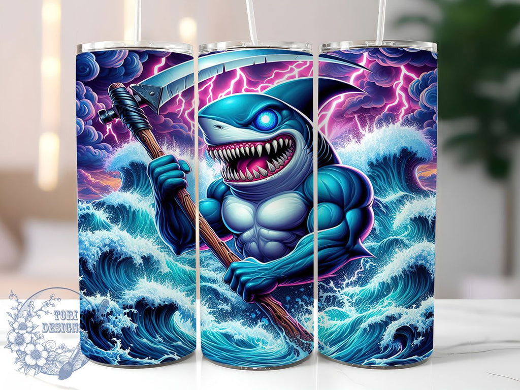 Gothic Reaper Shark Tumbler, Dark Ocean Tumbler, 20oz Tumbler Wrap ...