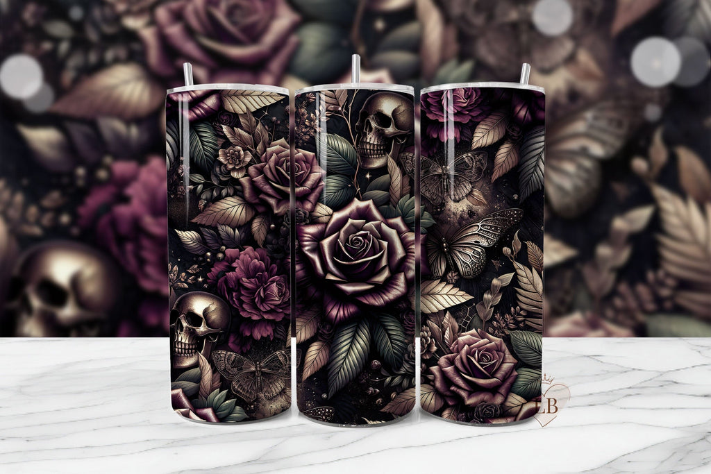 Gothic Rose Skull Tumbler PNG - So Fontsy