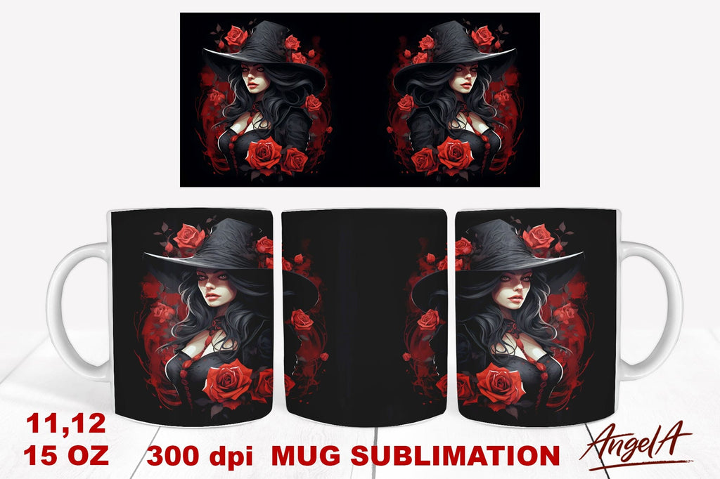 Gothic roses black mug sublimation wrap / witchy woman png - So Fontsy