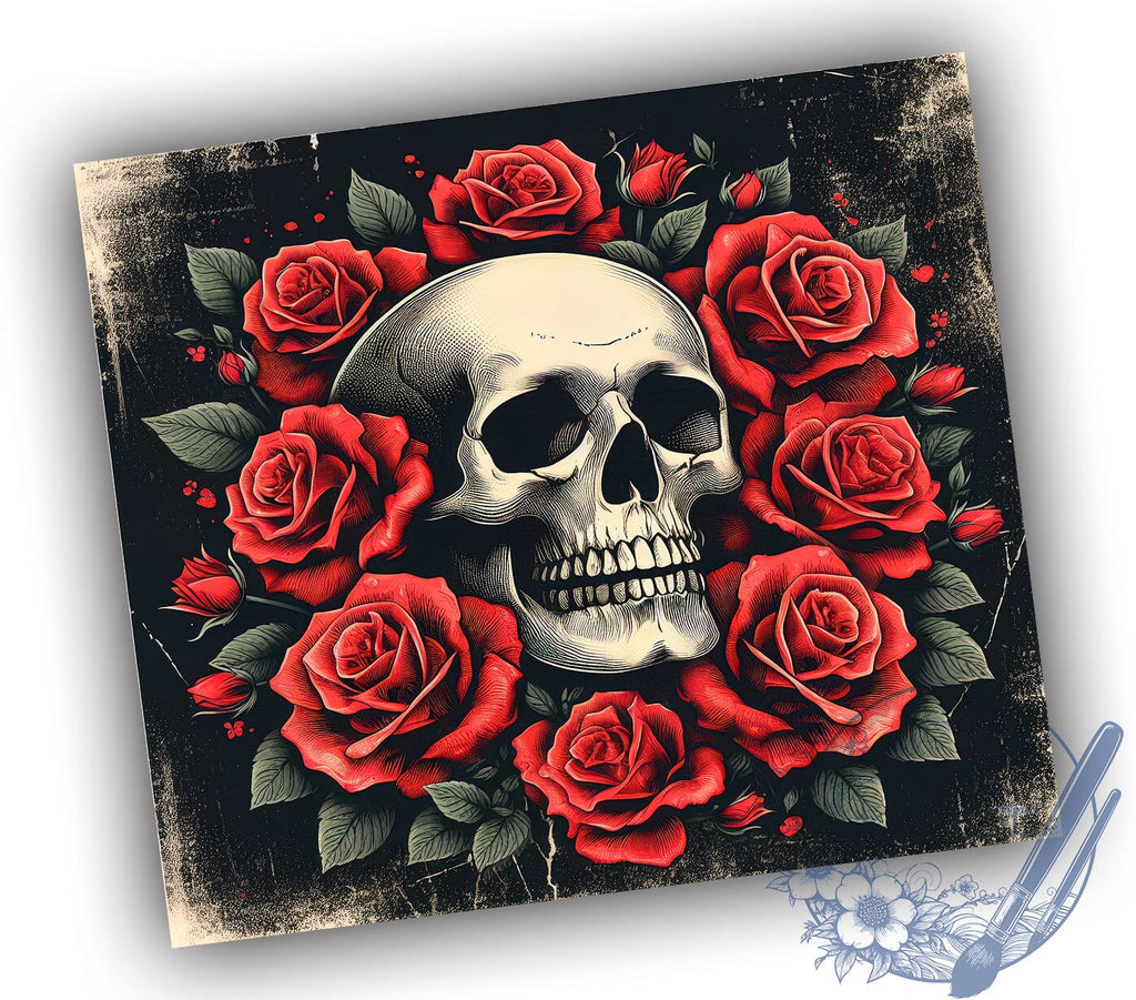 Gothic Skull & Rose 20oz Skinny Tumbler PNG, Skull With Roses Tumbler ...