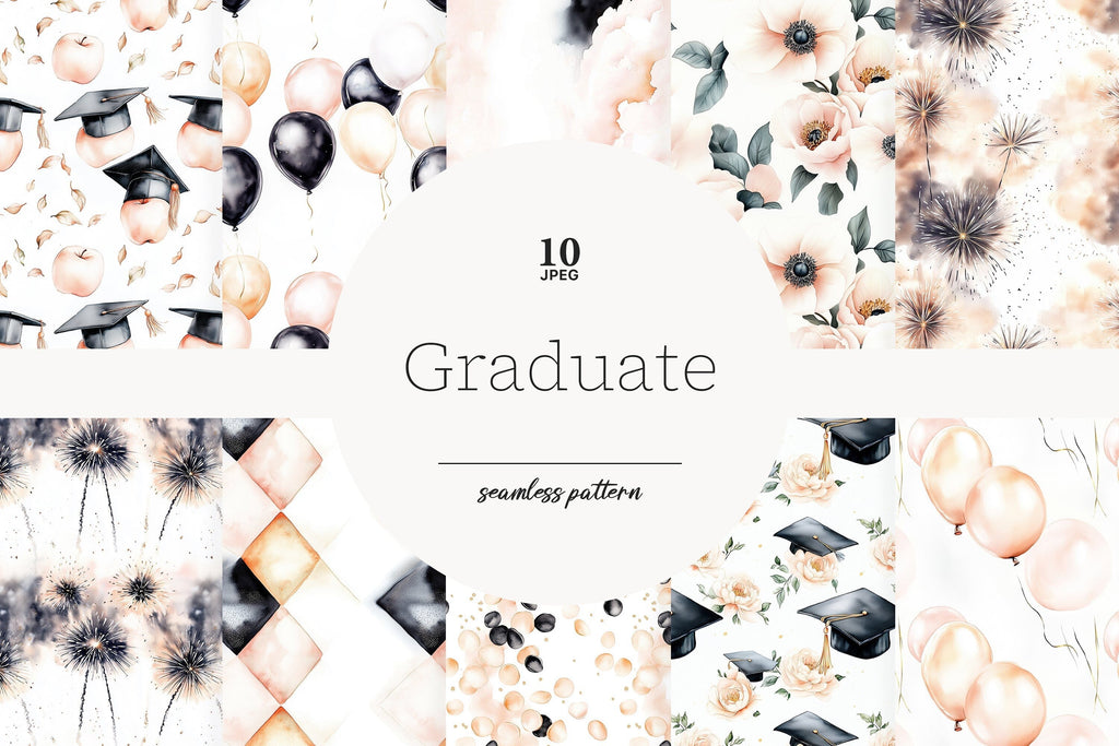 Graduate Paper and Pattern | Graduation Cap and Gown - So Fontsy