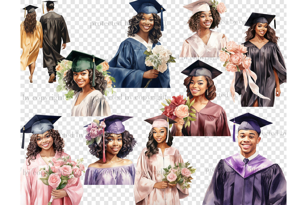 Graduation Black Girl Clipart | Graduate Clipart PNG - So Fontsy